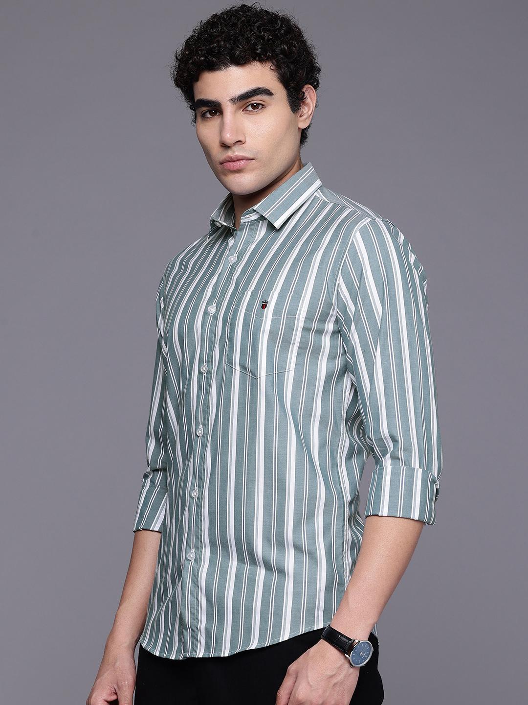 Buy Louis Philippe Sport Super Slim Fit Vertical Stripes Pure Cotton ...