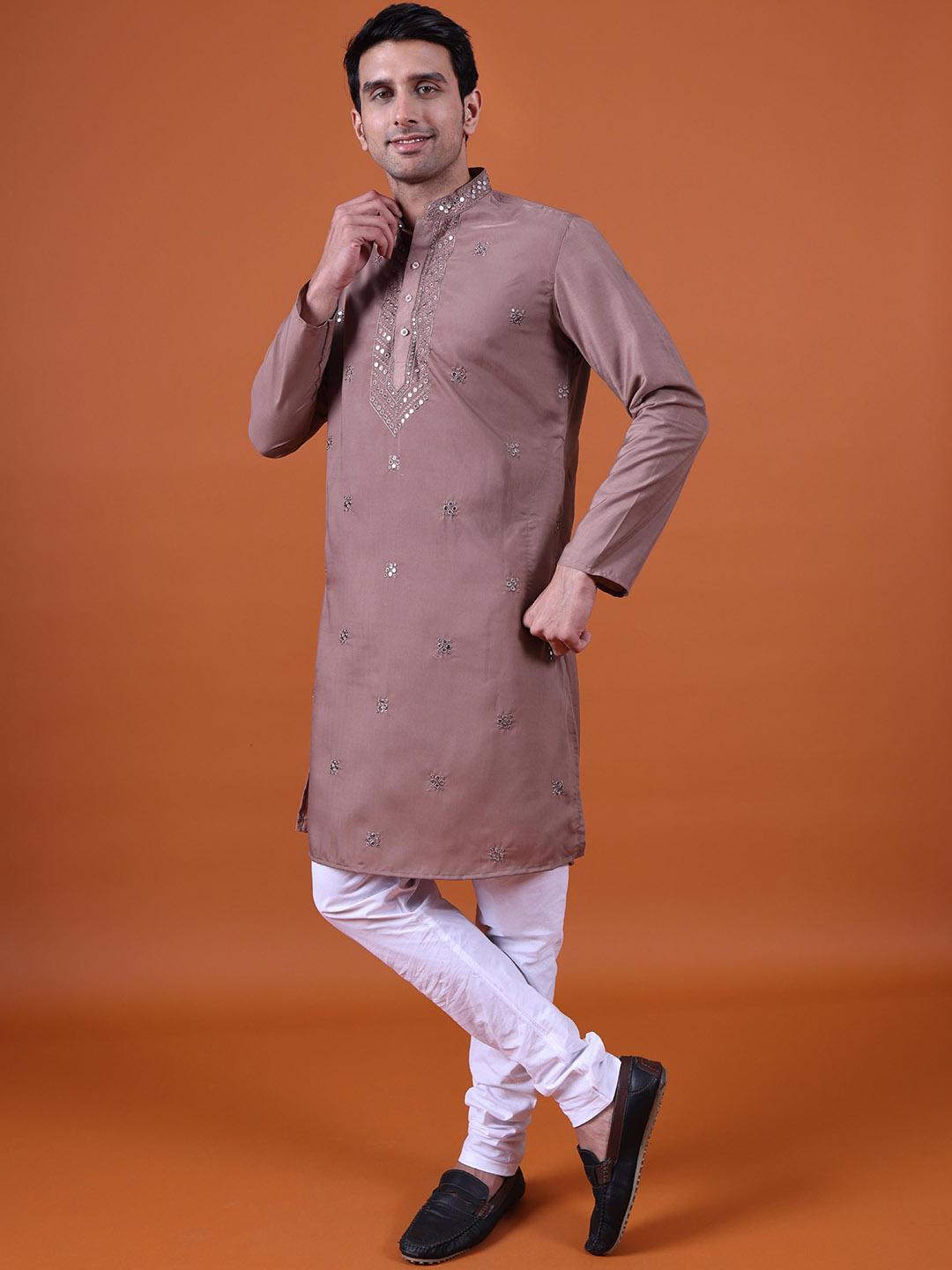 Buy NAMASKAR Men Embroidered Regular Mirror Work Pure Cotton Kurta With ...