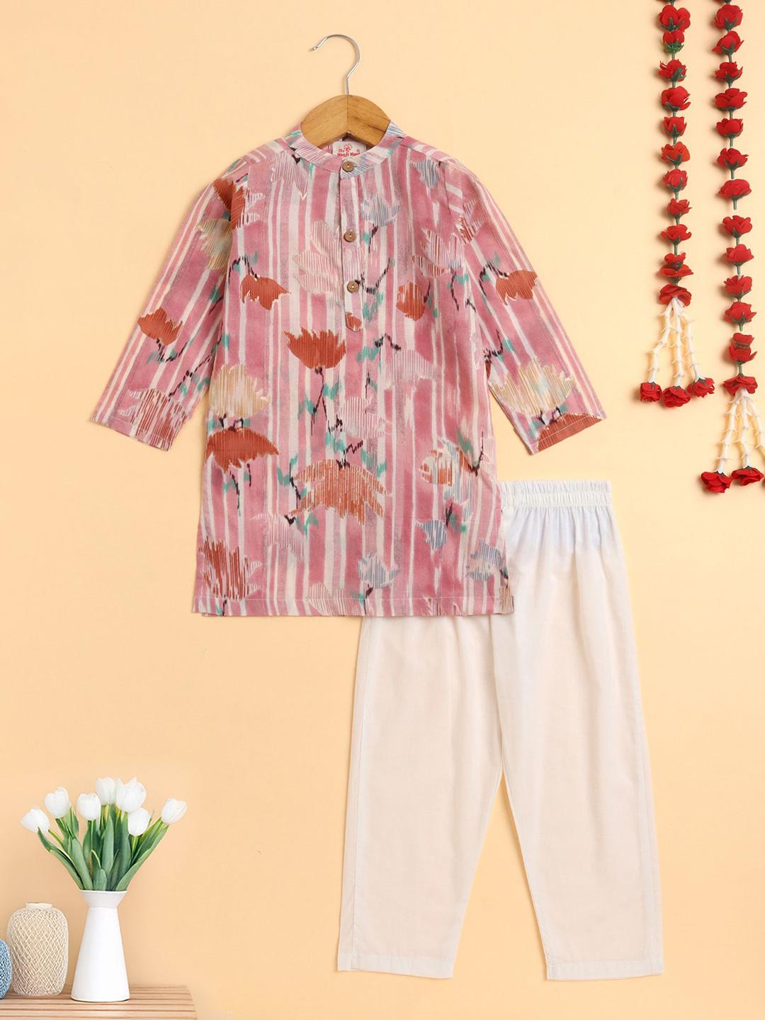 Buy The Magic Wand Boys Floral Printed Mandarin Collar Pure Cotton ...
