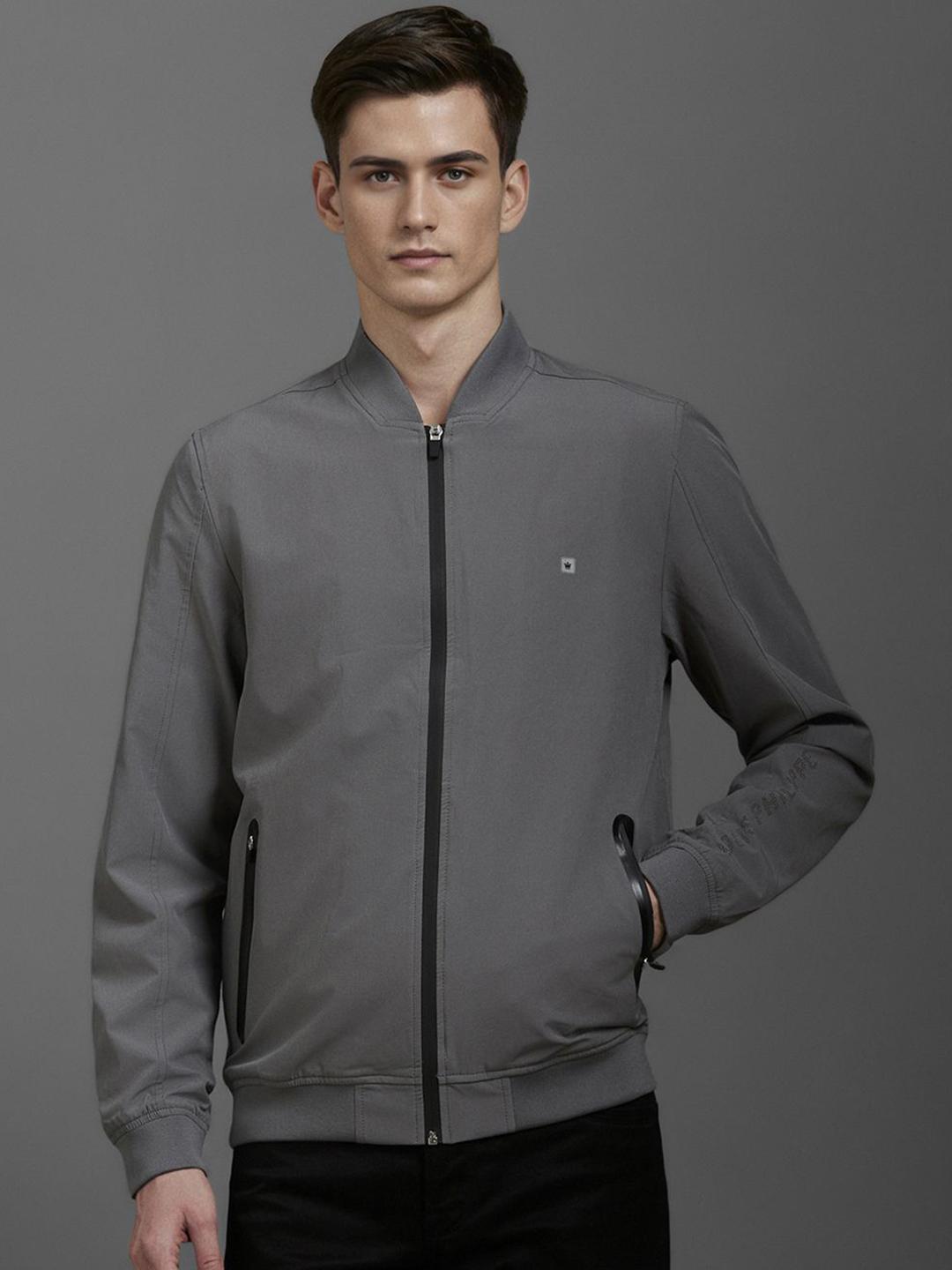 Buy Louis Philippe Self Design Front Open Mock Collar Jacket - Jackets ...