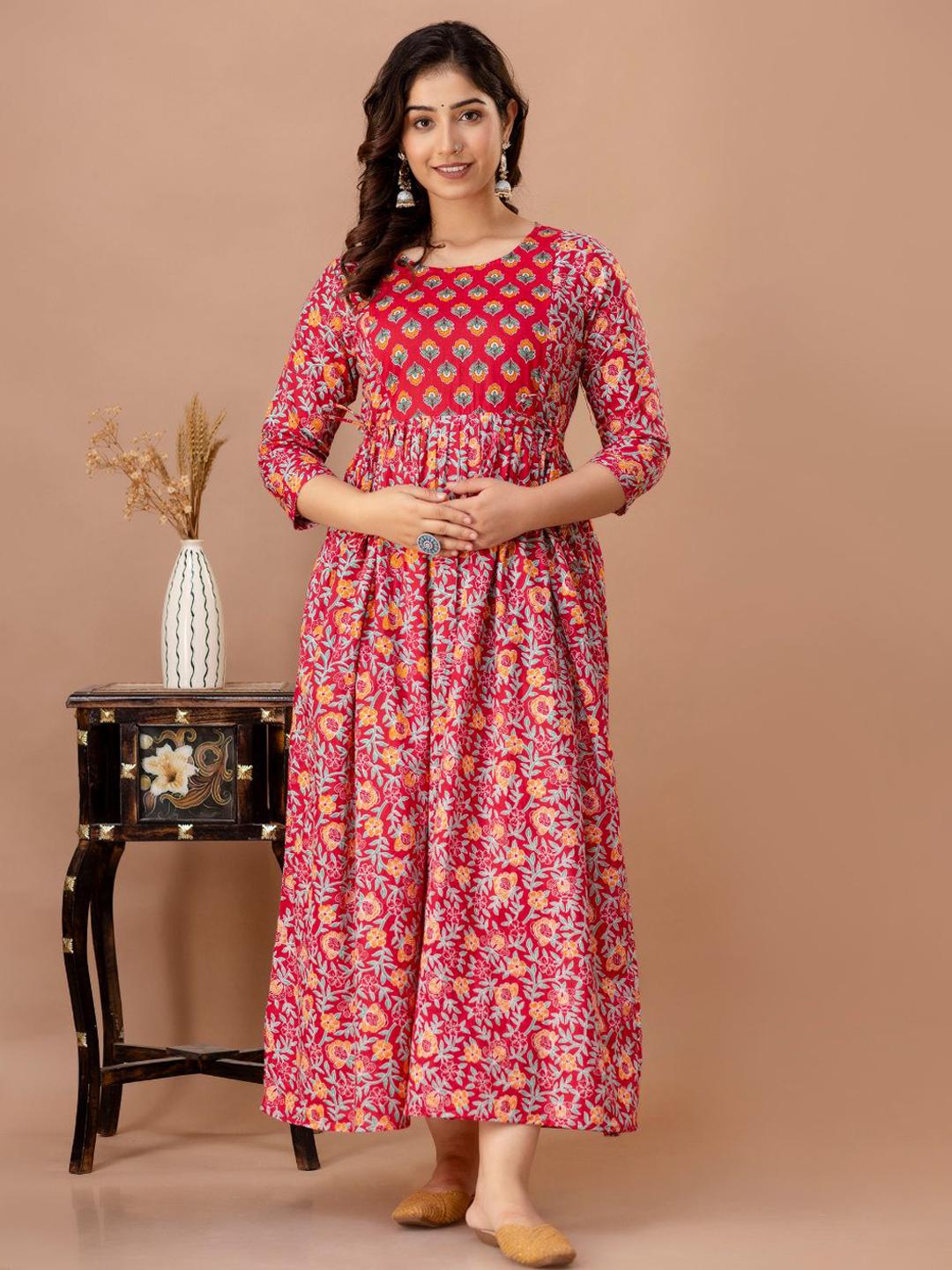 Buy Step Queen Floral Printed Gotta Patti Maternity Anarkali Ethnic ...