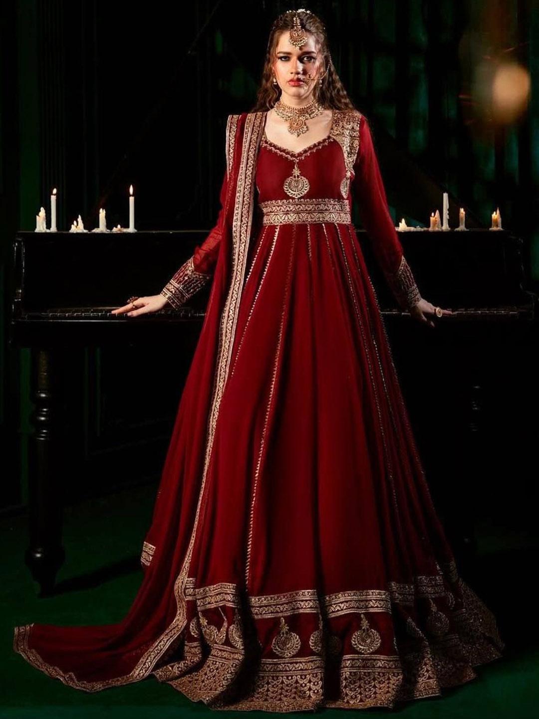 Buy CRAFTLE Embroidered Georgette Gown With Dupatta - Ethnic Dresses for Women 36606029 | Myntra