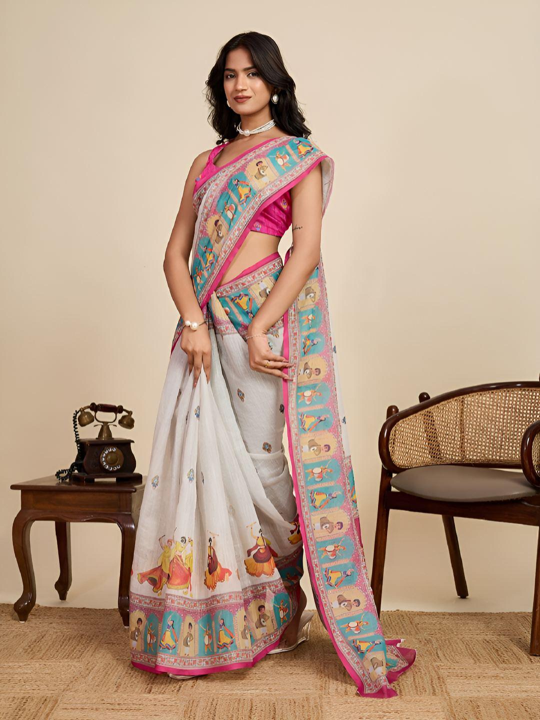 Buy DWIJA FASHION Ethnic Motifs Printed Saree - Sarees for Women ...