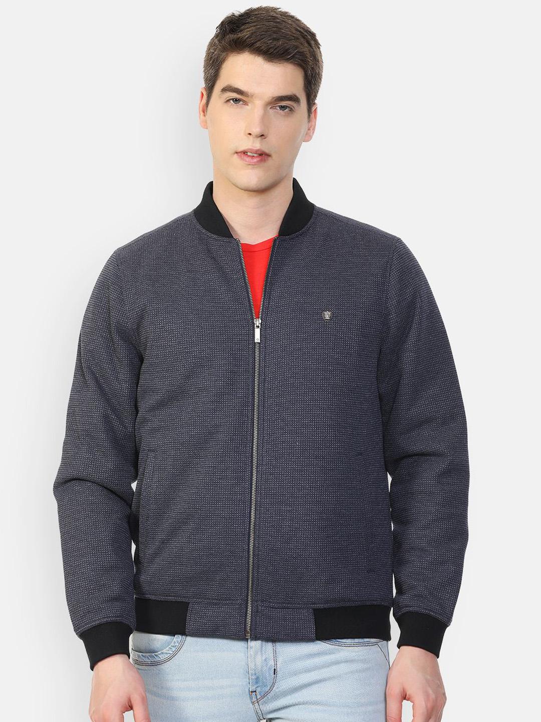 Buy Louis Philippe Self Design Stand Collar Open Front Acrylic Jacket ...