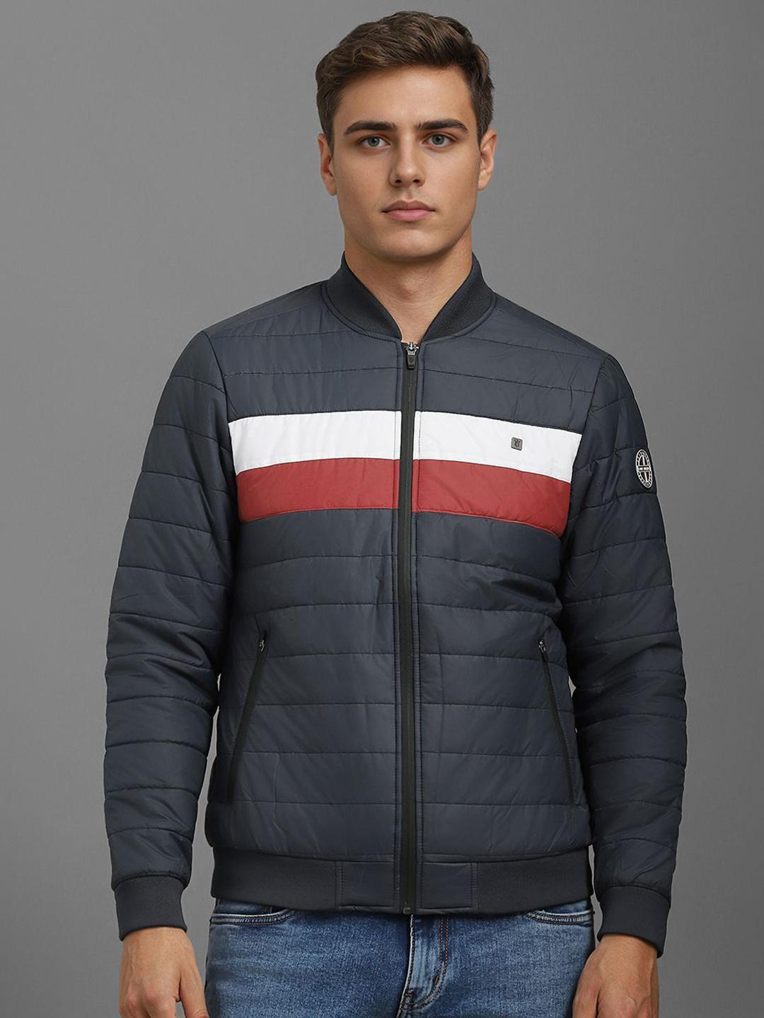 Buy Louis Philippe Sport Striped Mandarin Collar Open Front Jacket ...