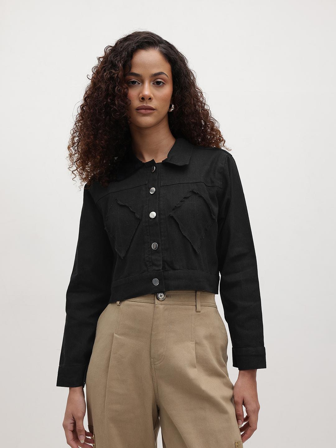 Buy The Roadster Life Co. Crop Denim Jacket With Patchwork - Jackets for Women 36349657 | Myntra