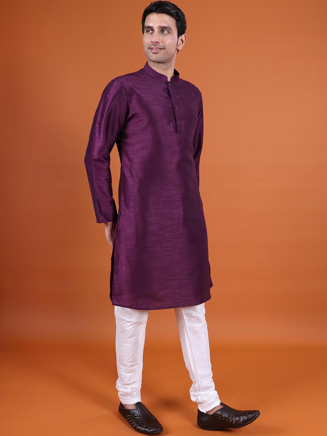 Buy NAMASKAR Men Regular Pure Silk Kurta With Churidar - Kurta Sets for ...