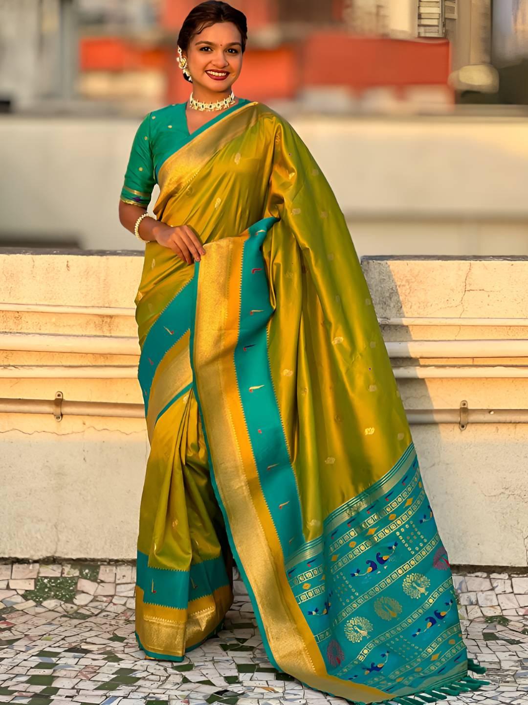 Buy Nayanthara Trends Woven Design Zari Paithani Saree - Sarees for ...