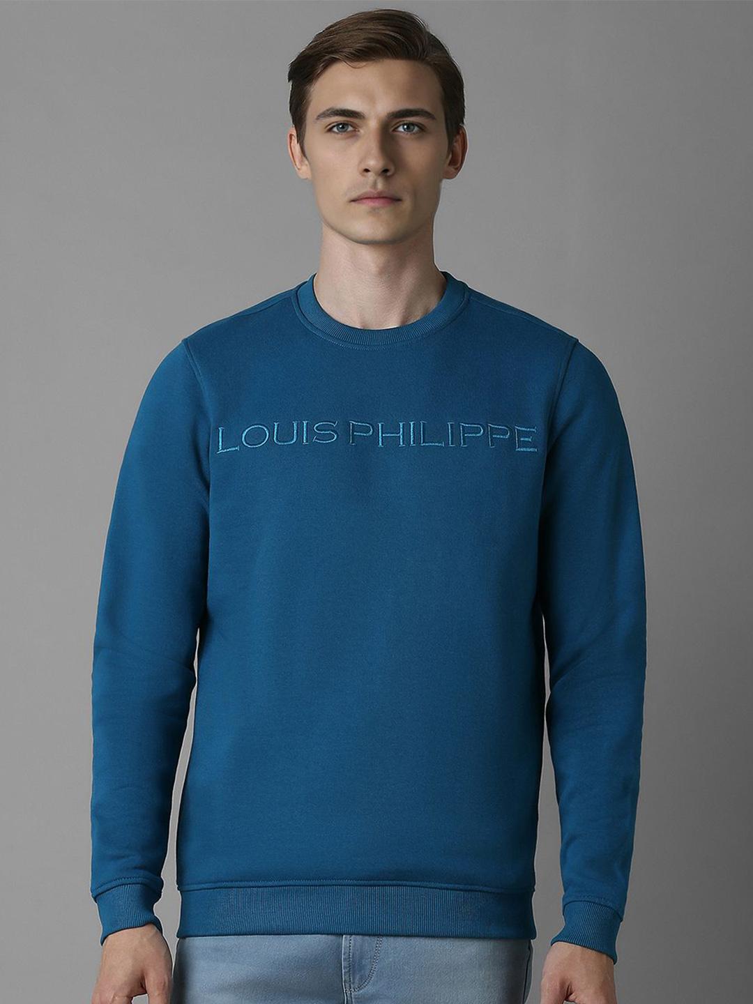 Buy Louis Philippe Men Brand Logo Embroidered Round Neck Cotton ...