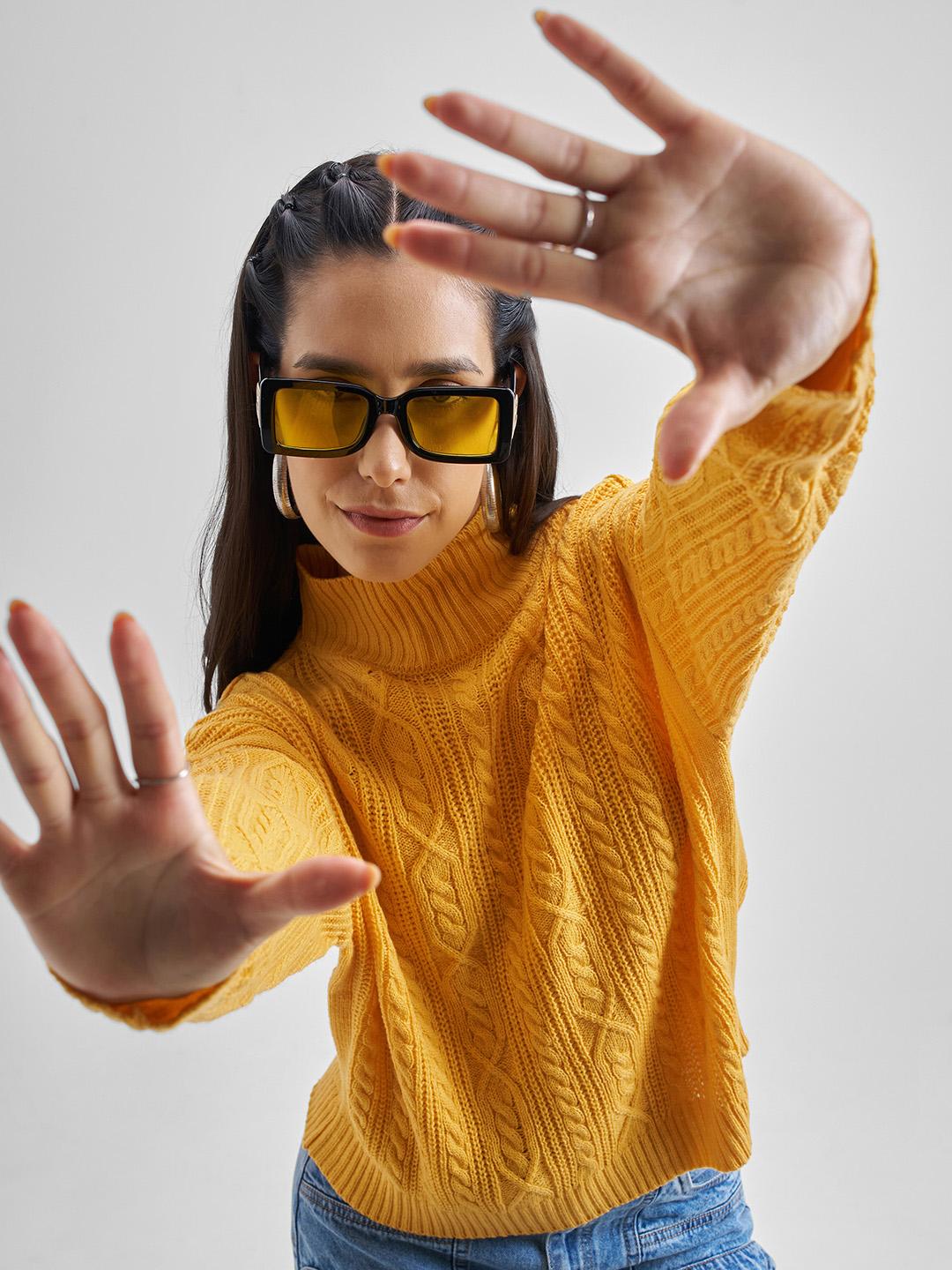 Buy Tokyo Talkies Women Mustard Cable Knit Acrylic Pullover - Sweaters ...