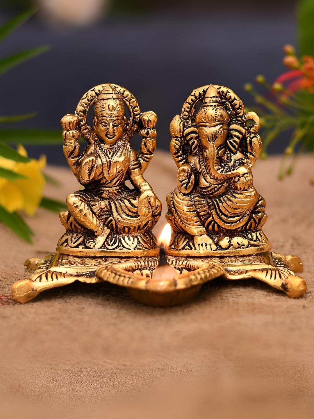 Buy CraftVatika Yellow Laxmi Ganesh Idol Oil Lamps - Pooja Essentials ...