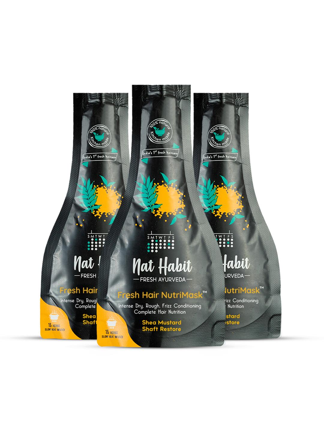 Buy Nat Habit 3Pcs Shea Mustard Hair Mask With Methi & Mustard Oil For ...