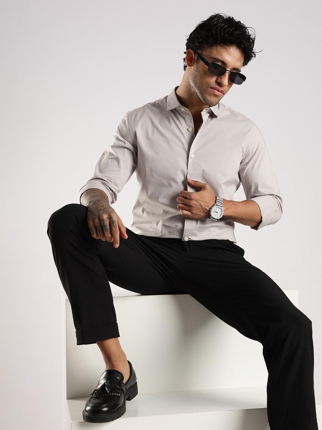 Buy Blu MNKY Classic Cutaway Collar Cotton Slim Fit Casual Shirt ...