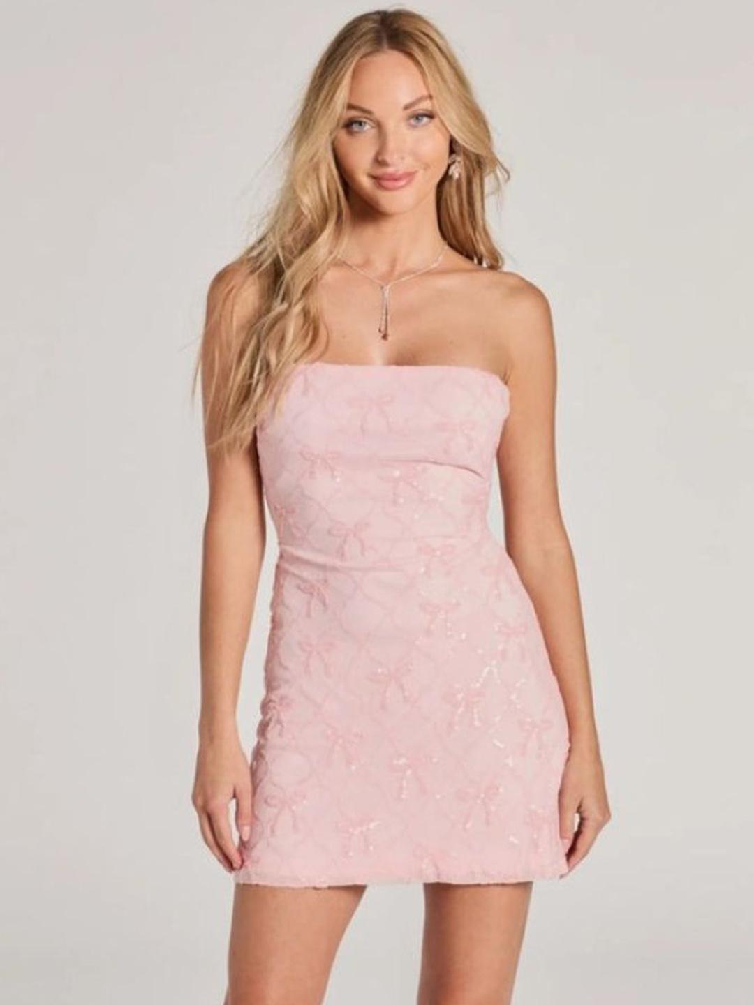 Buy StyleCast Pink Embellished Strapless Mini Party Dress - Dresses for ...