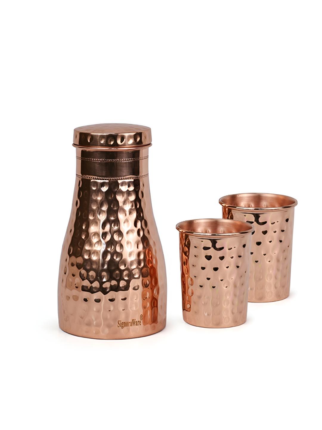 Buy SignoraWare Copper Toned 3 Pieces Copper Water Bottle & Glasses ...