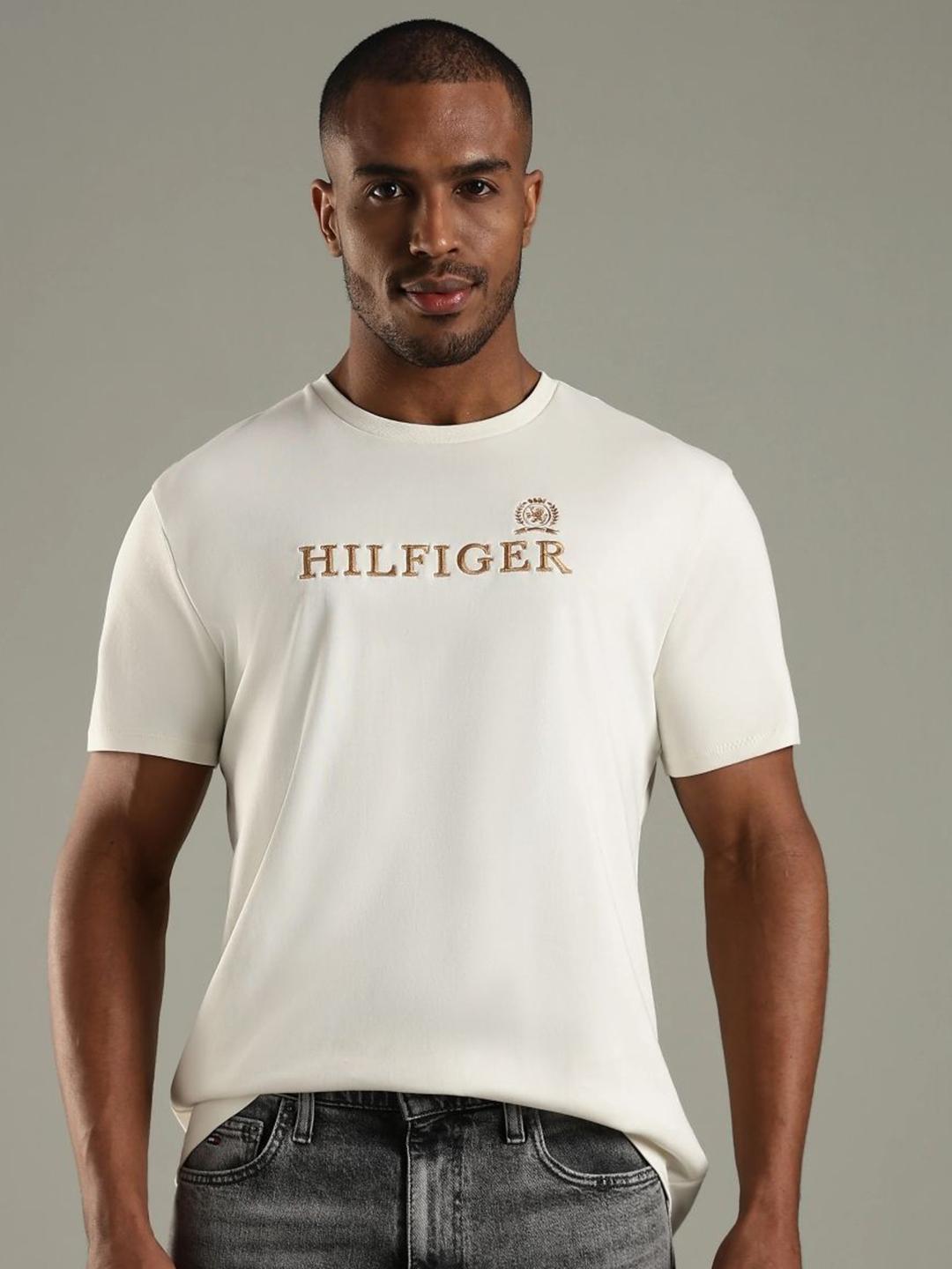 Buy Tommy Hilfiger Men Brand Logo Printed Round Neck Pure Cotton T ...