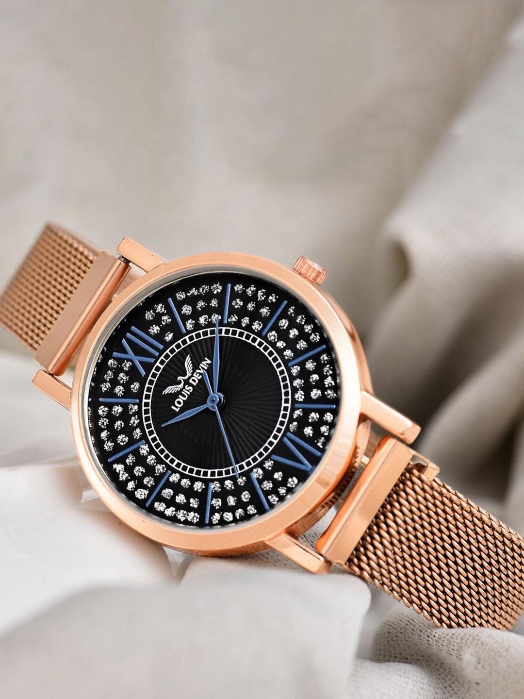 Buy LOUIS DEVIN Women Textured Straps Analogue Watch LD RG194 BLK ...