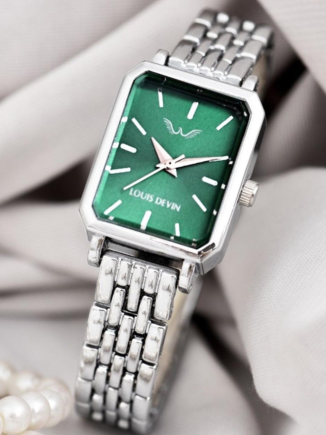 Buy LOUIS DEVIN Women Rectangular Dial & Stainless Steel Straps ...
