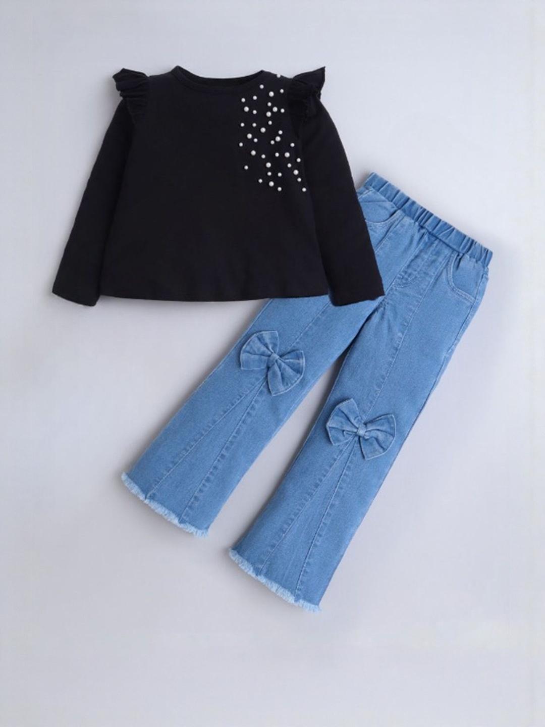 Buy Hopscotch Girls Black Pure Cotton Solid Clothing Set - Clothing Set ...