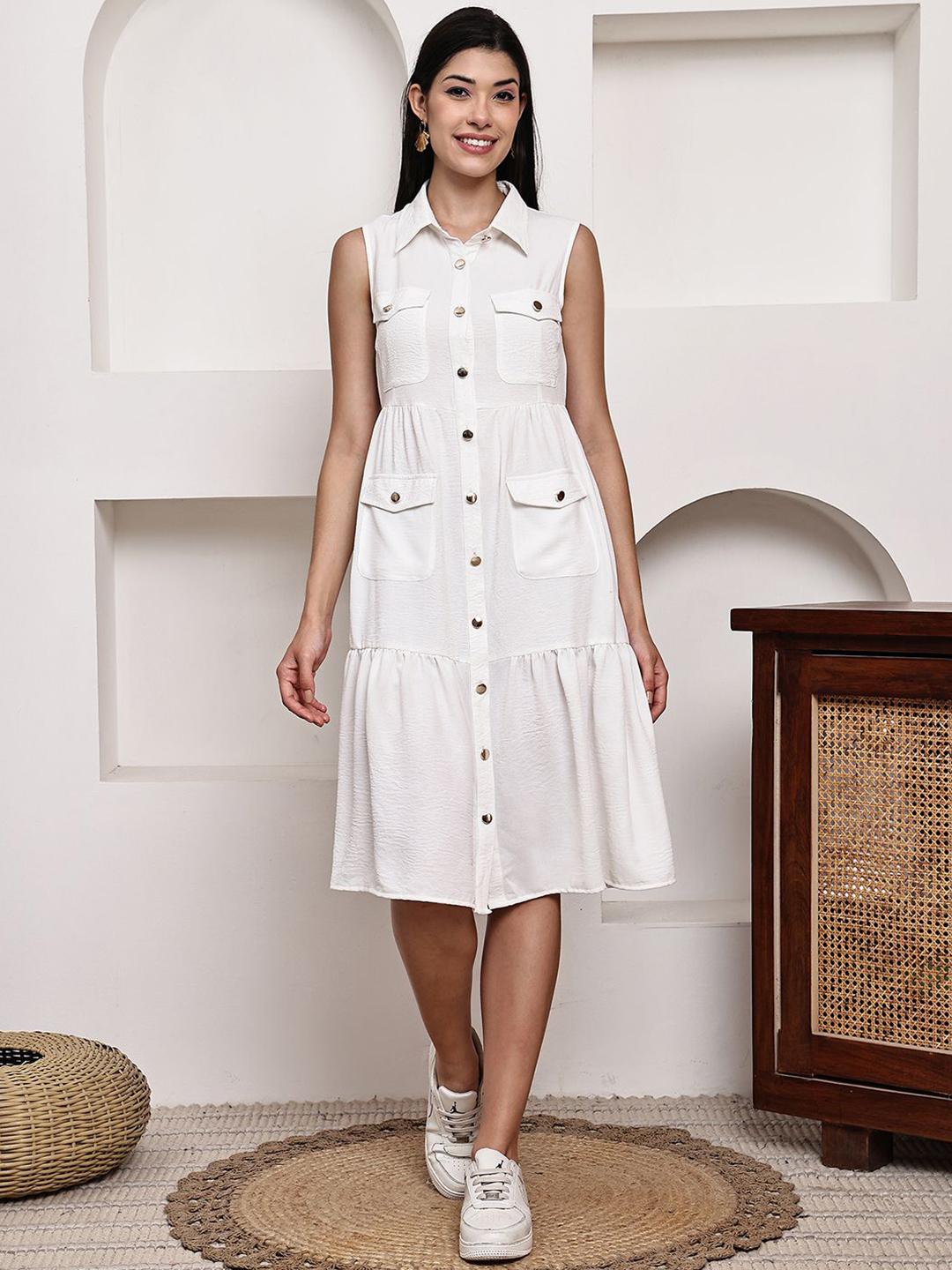 Buy JAKANARY Women Shirt Collar Tiered Shirt Dress - Dresses for Women ...