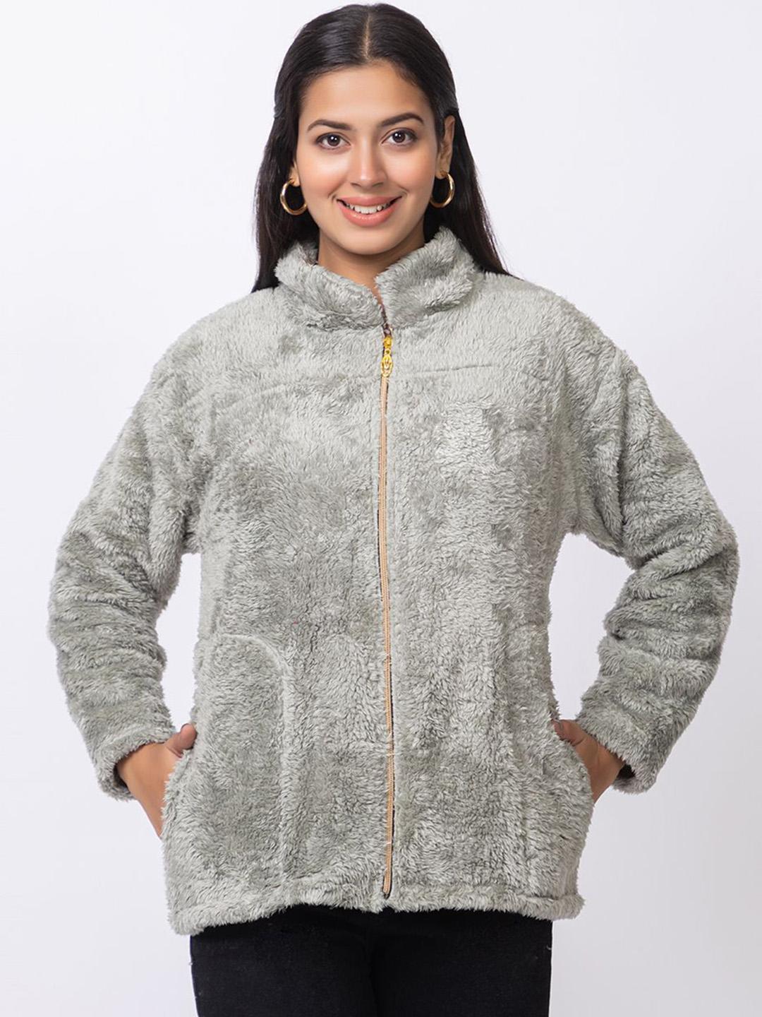 Buy RG BY S.S. Clothing Women Stand Collar Solid Lightweight Sherpa ...