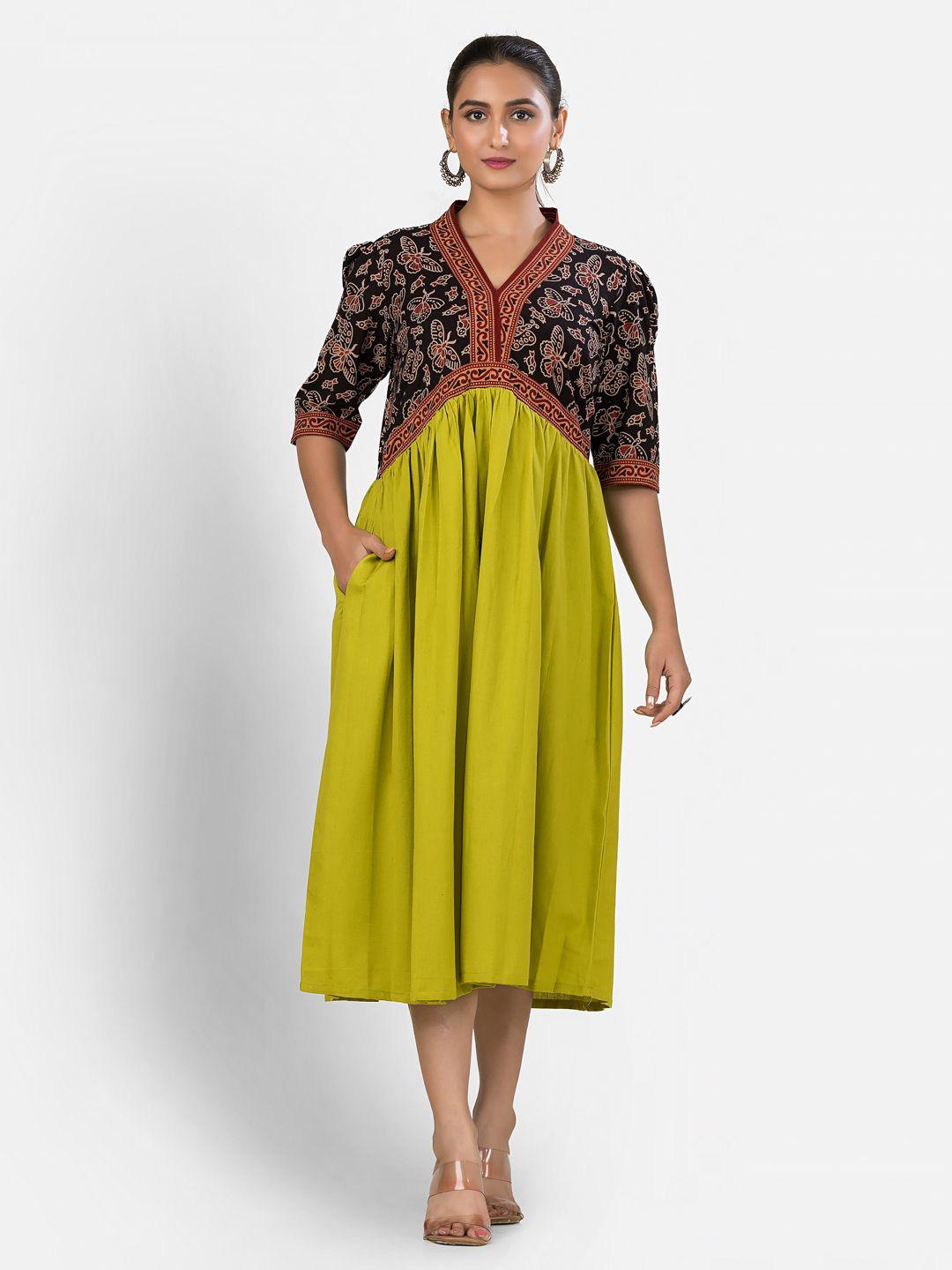 Buy Crazy Needle Women V Neck Cotton Empire Dress - Dresses for Women ...