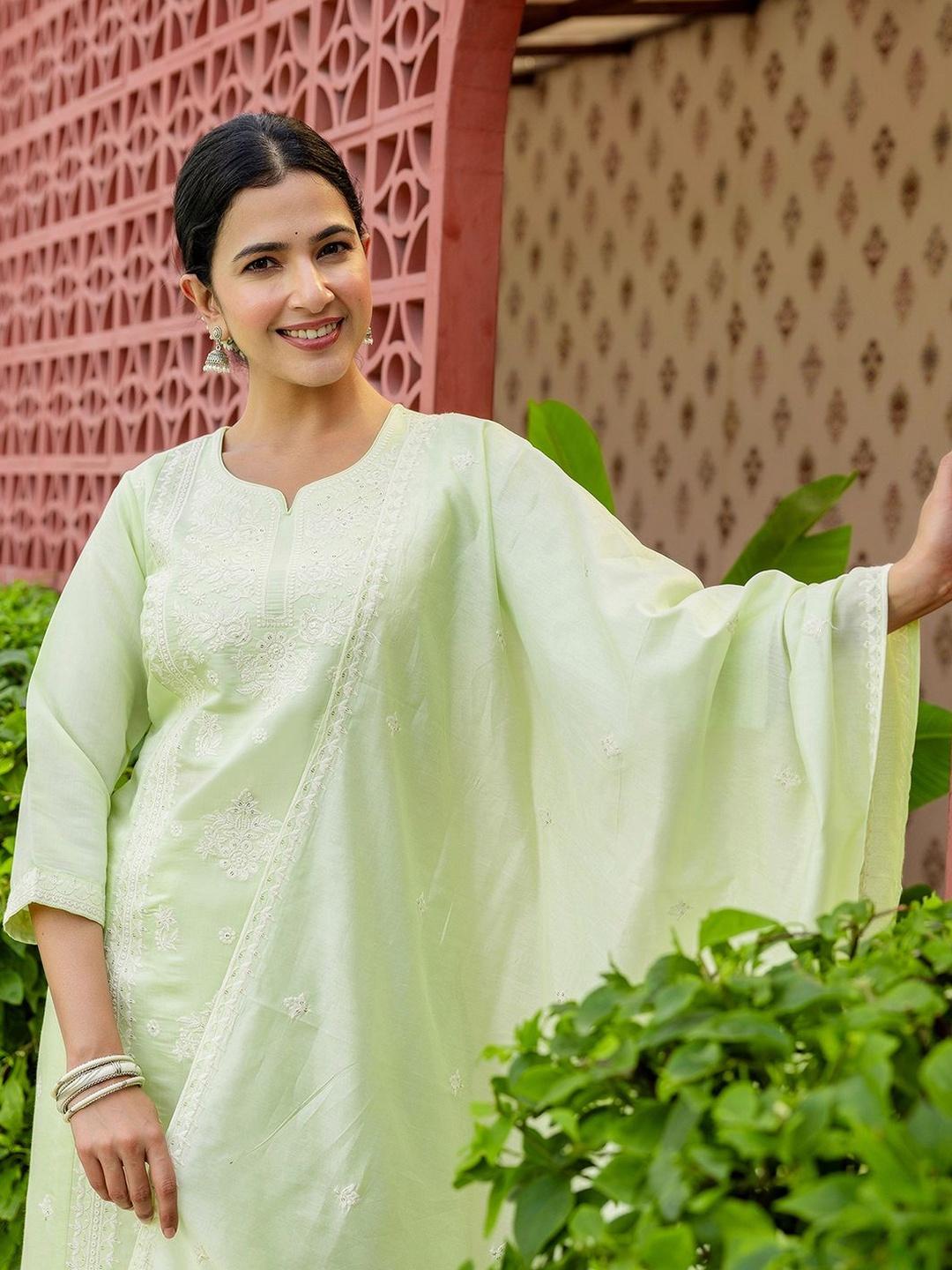 Buy Anouk Rustic Women Light Green Silk Blend Ethnic Motifs Embroidered ...
