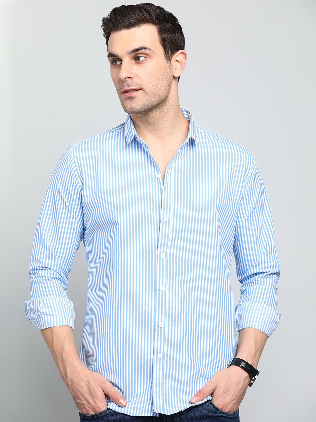 Buy JAI TEXTILES Men Classic Fit Vertical Striped Spread Collar Cotton ...
