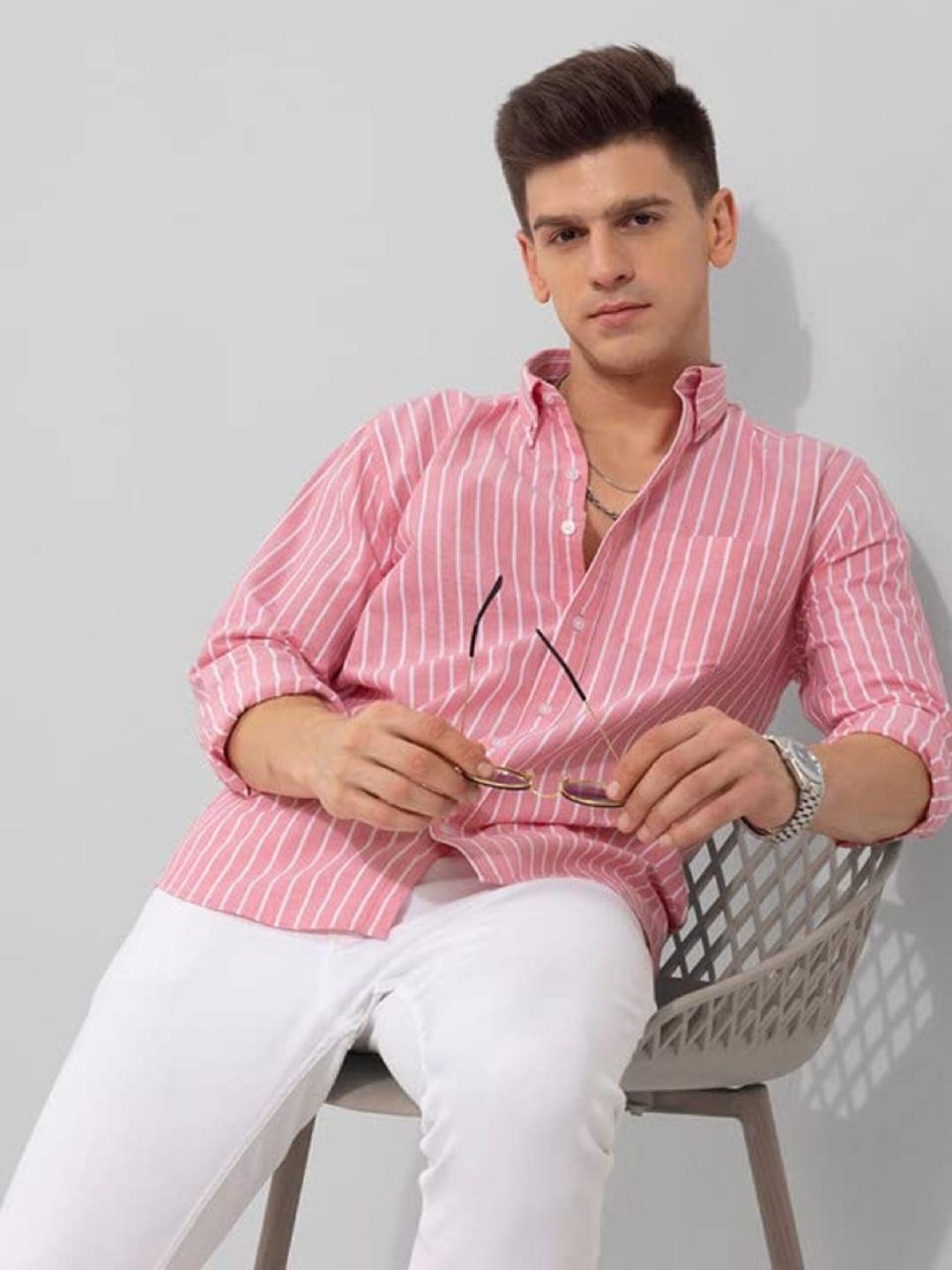 Buy Eleni Trendz Men Pink Striped Casual Shirt - Shirts for Men ...