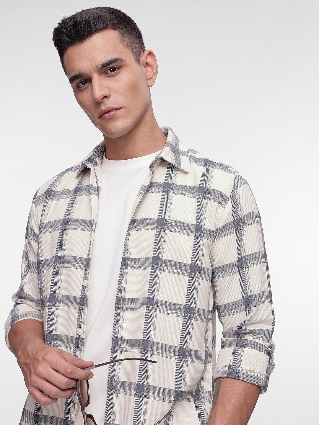Buy French Connection Slim Fit Checked Pure Cotton Knitted Casual Shirt ...