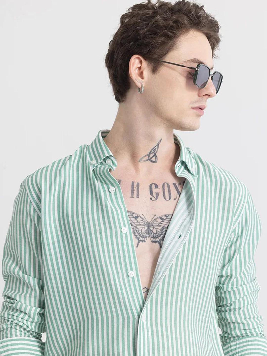 Buy JAI TEXTILES Men Classic Fit Vertical Striped Spread Collar Cotton Casual Shirt - Shirts for ...