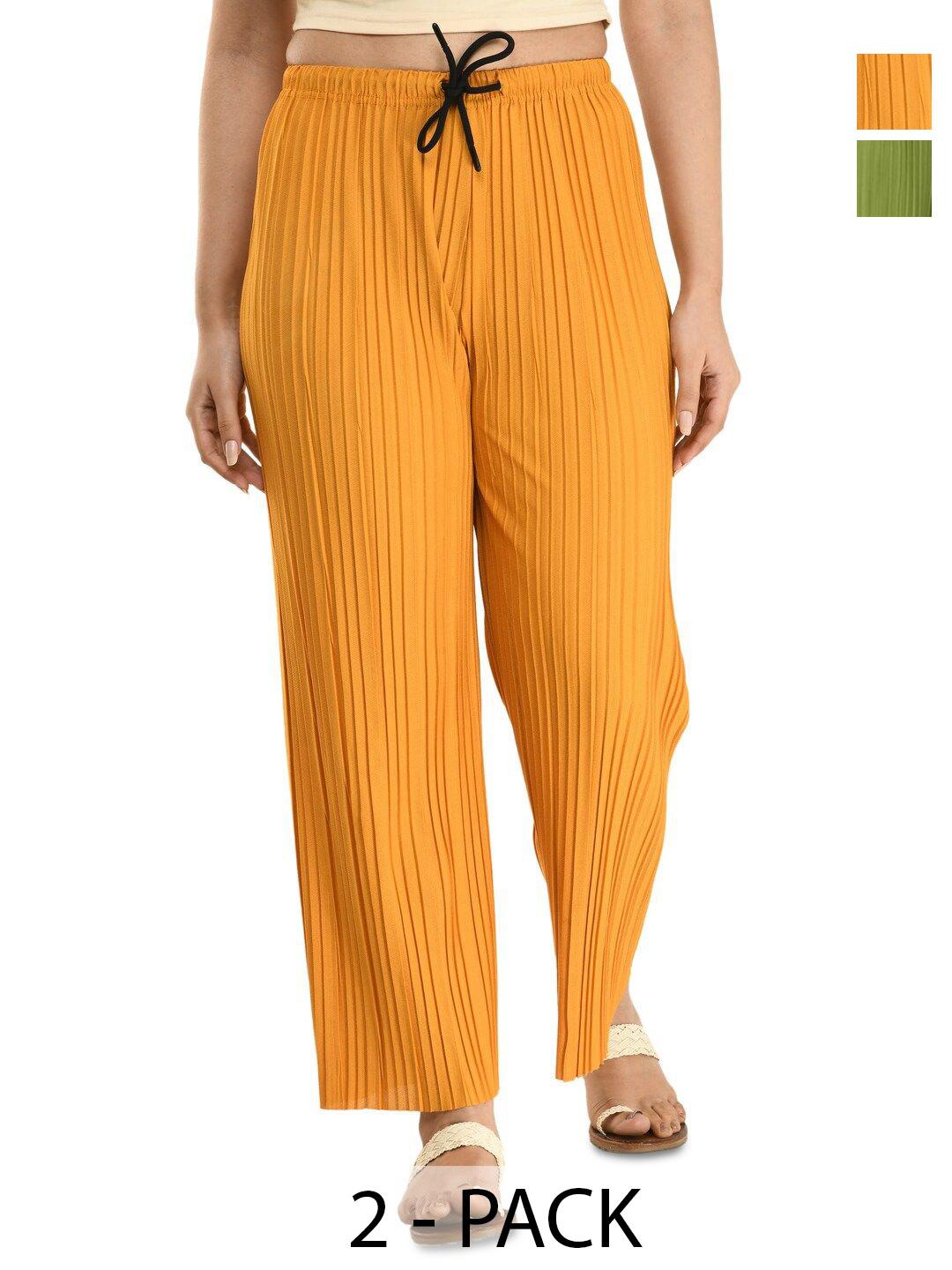Buy Gladly Women Striped Self Design Regular Western Straight Palazzos ...