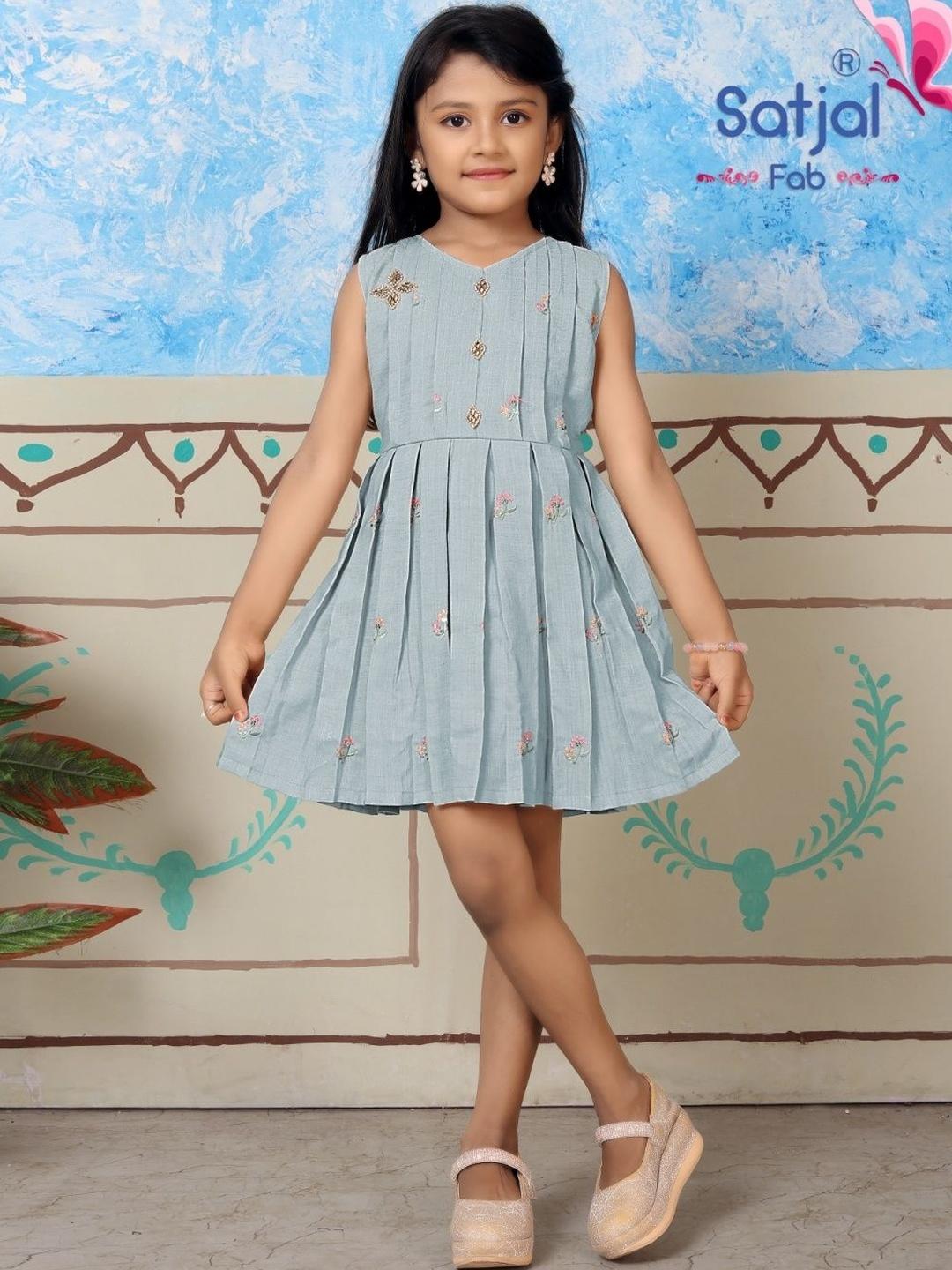 Buy Satjal Fab Grey Embroidered A Line Dress - Dresses for Girls ...