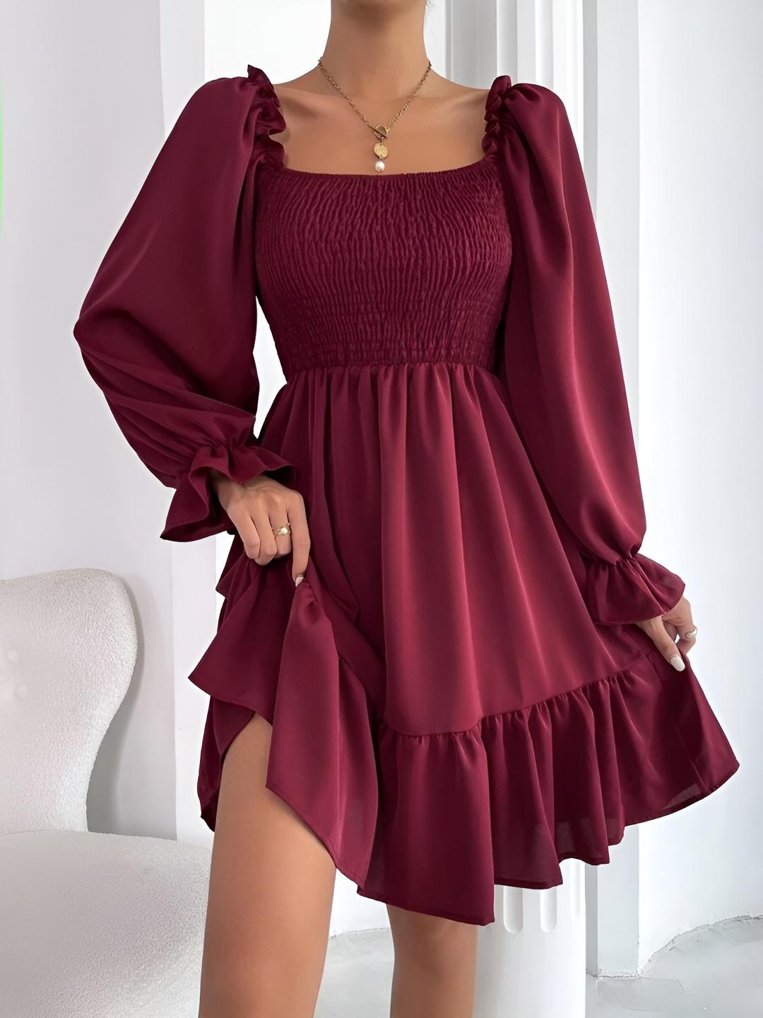 Buy Mahe Fashion Women Solid Ruffles Fit And Flare Mini Dress - Dresses ...