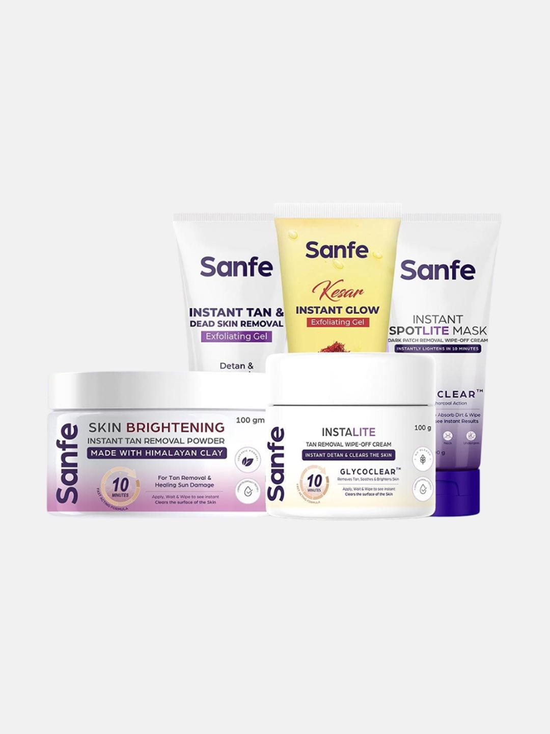 Buy Sanfe Set Of 5 Tan Removal Powder Cream Exfoliating Gel Spotlight ...