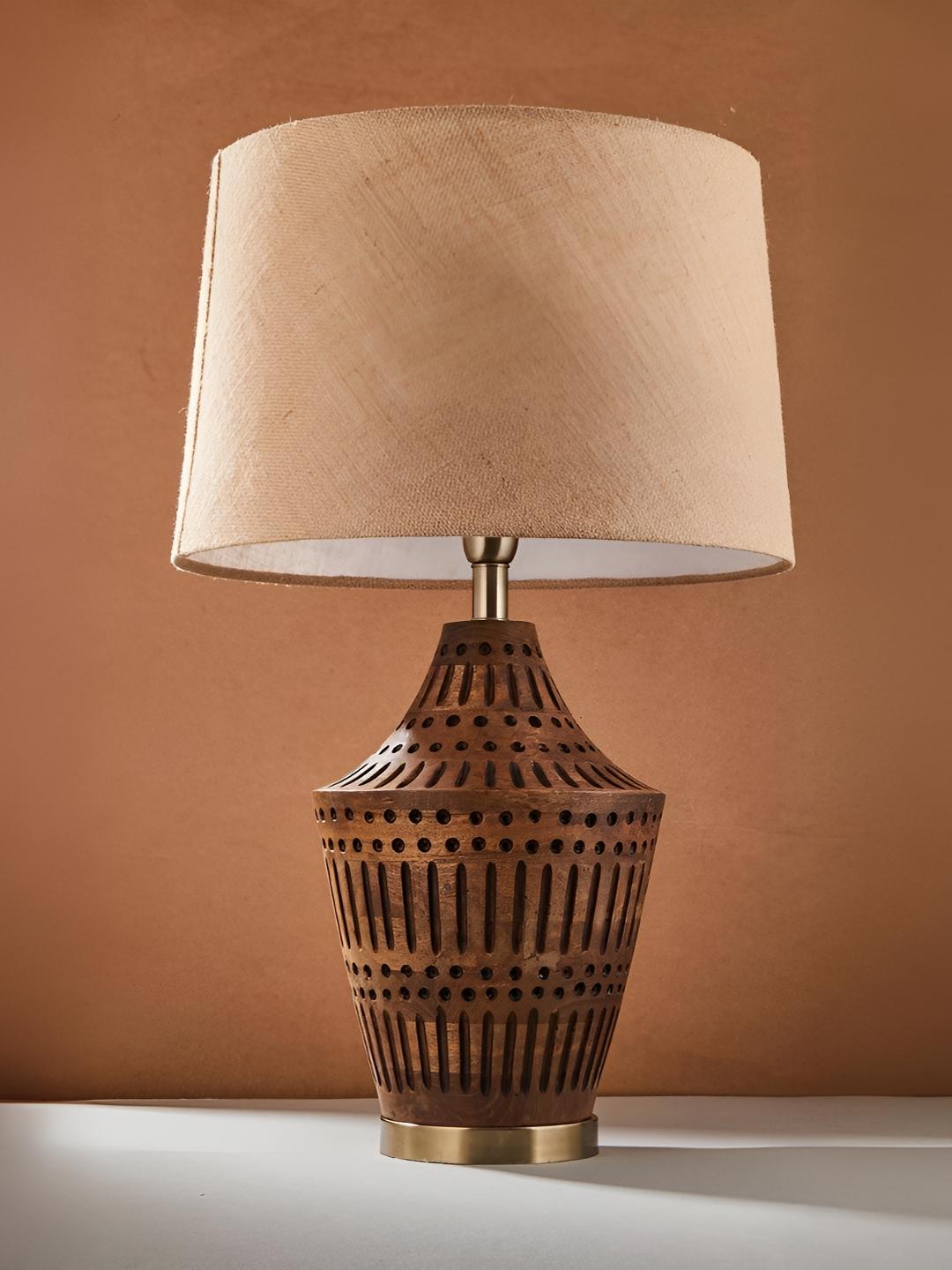 Buy Fabindia Brown & Beige Textured Wooden Frusturical Shaped Table ...