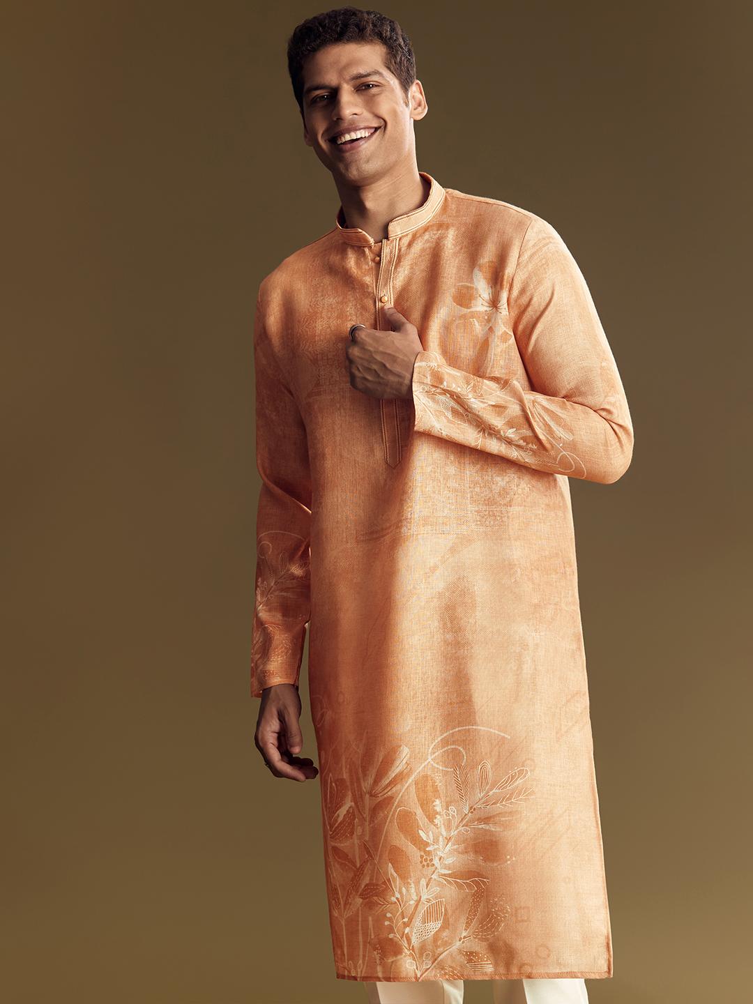Buy KALKI Fashion Men Floral Printed Kurta With Trousers - Kurta Sets ...