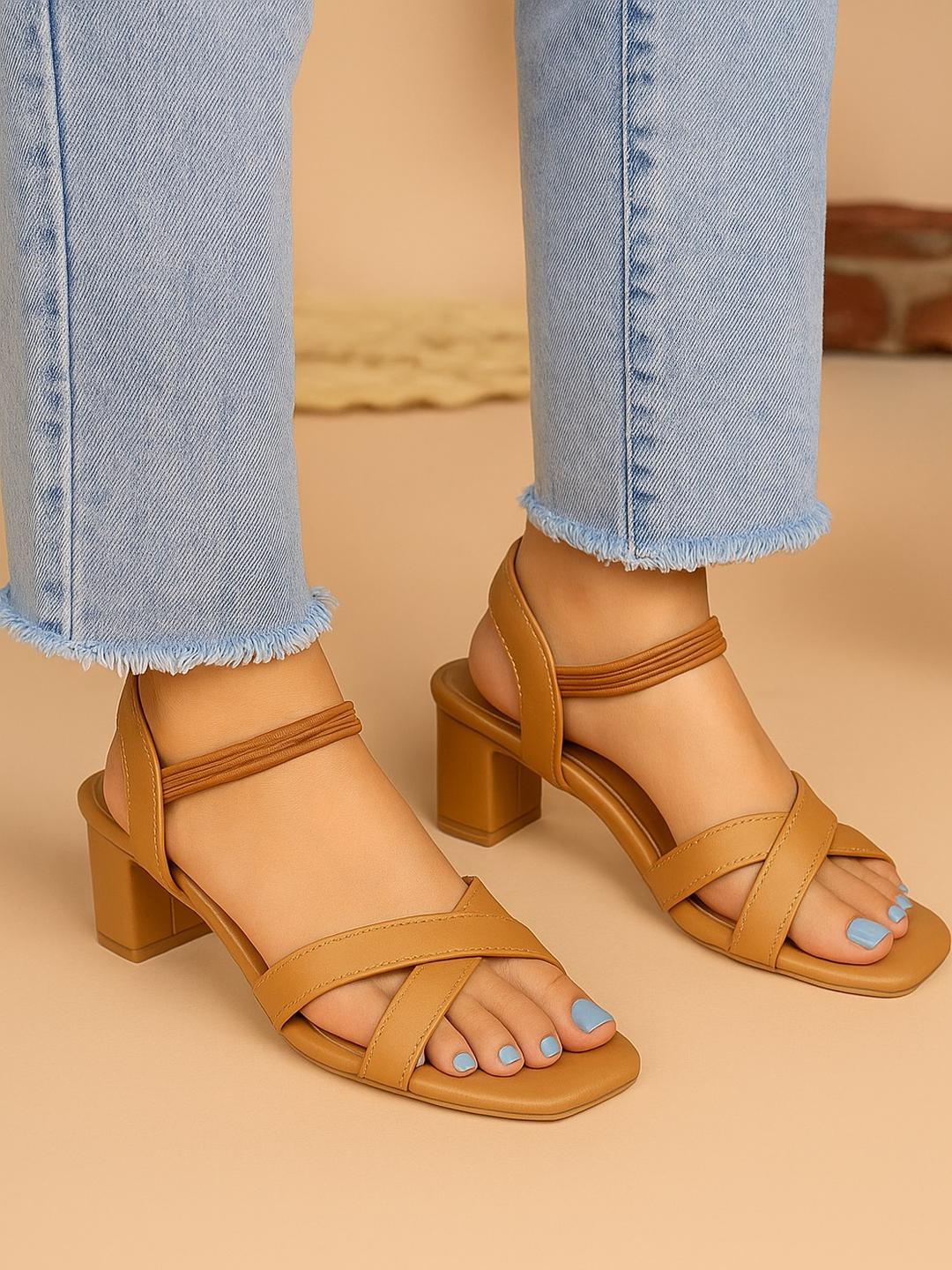 Buy FAISHSTAR Beige Ankle Loop Block Heel Sandals - Heels for Women ...