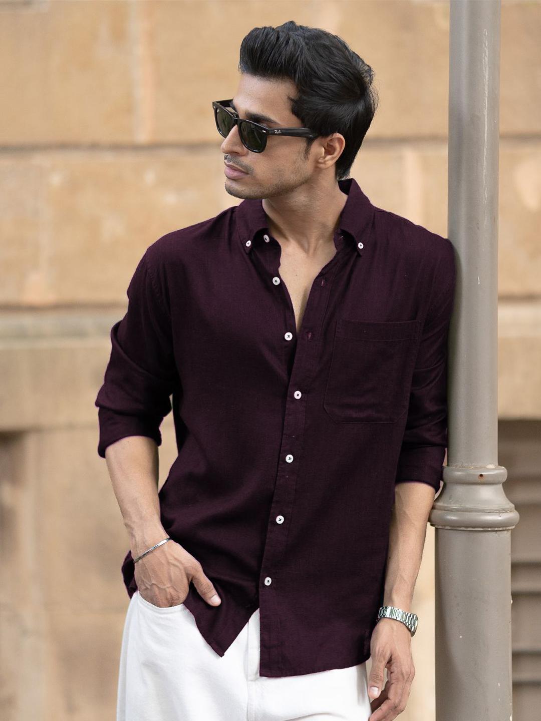 Buy Powerlook Men Solid Spread Collar Cotton Casual Shirt - Shirts for ...