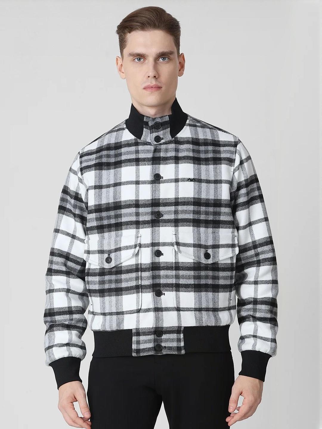 Buy Mufti Men Mock Collar Checked Casual Bomber Jacket - Jackets for ...