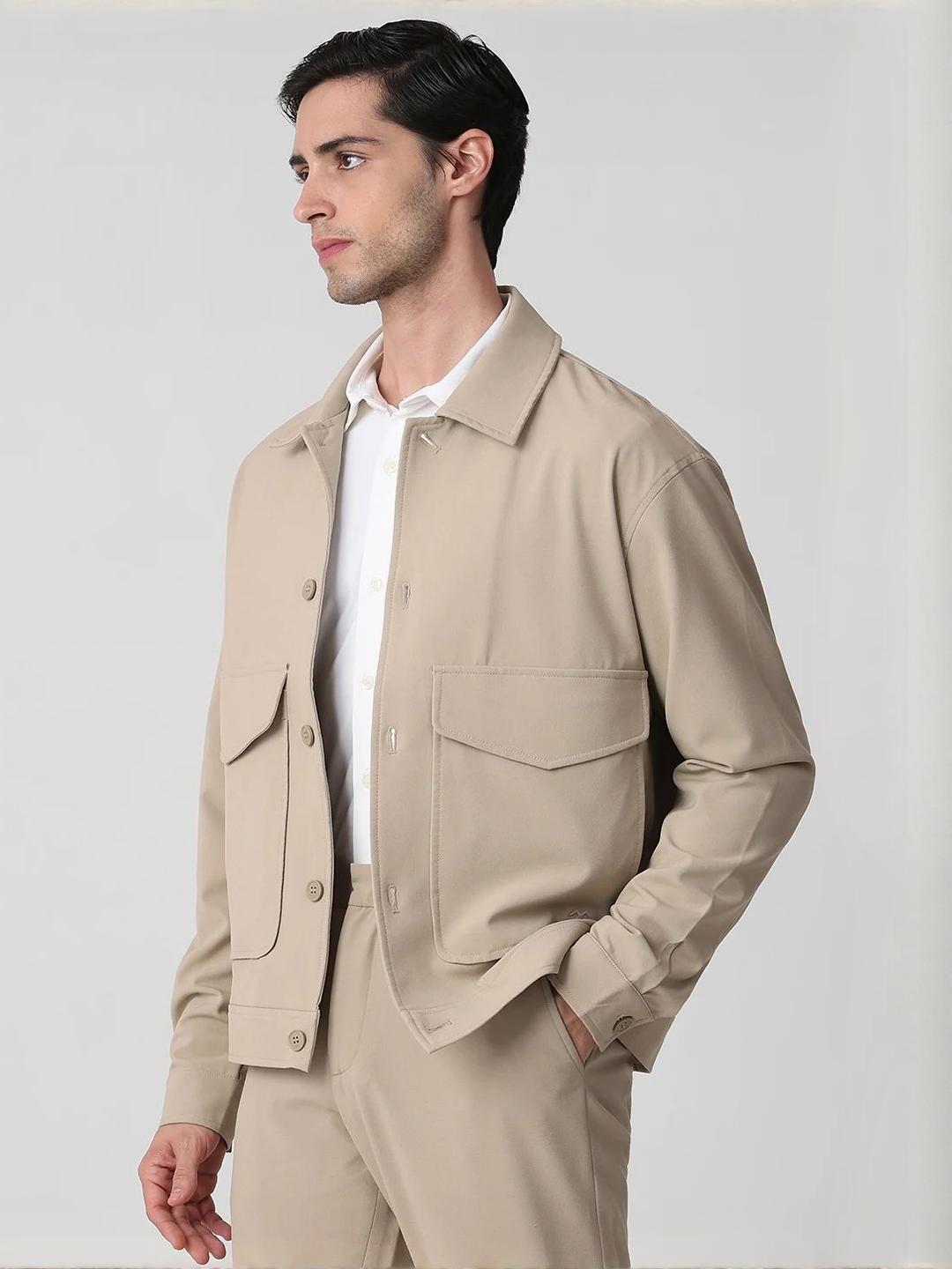 Buy Mufti Men Spread Collar Solid Casual Tailored Jacket - Jackets for ...