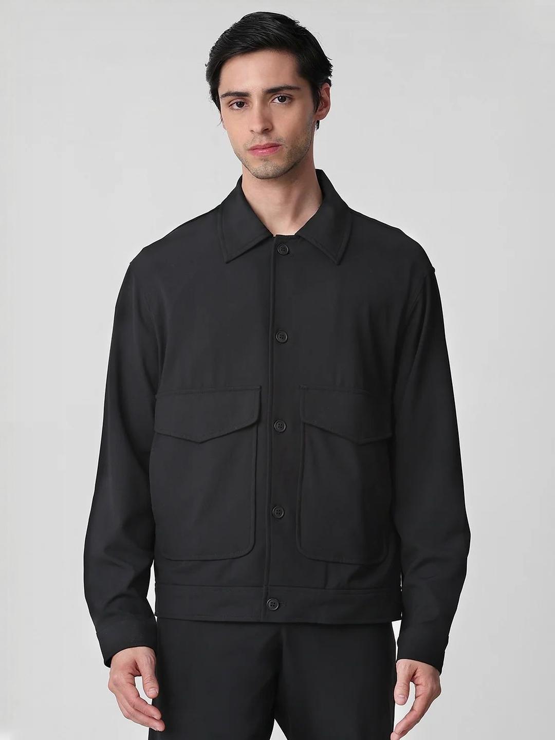 Buy Mufti Men Spread Collar Solid Casual Tailored Jacket - Jackets for ...