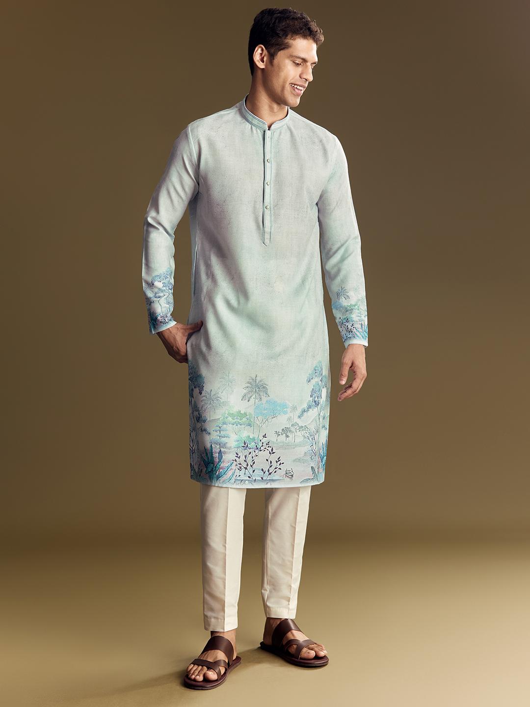 Buy KALKI Fashion Ethnic Motifs Printed Mandarin Collar Kurta With ...