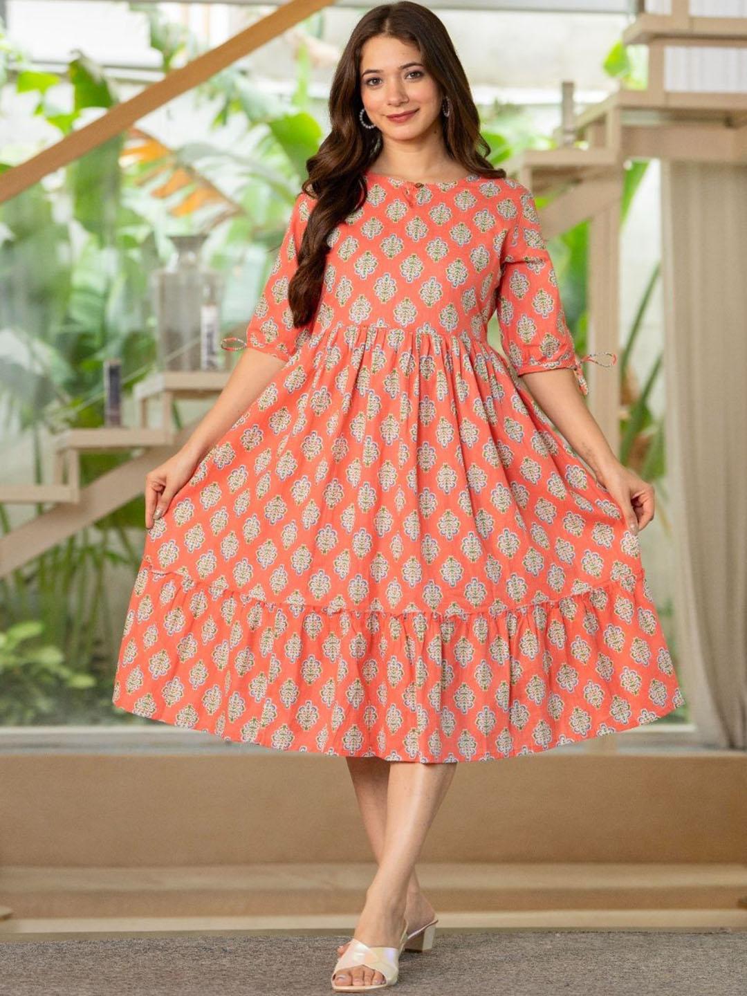 Buy Fashion Unstoppable Floral Print Puff Sleeve Fit & Flare Midi Dress ...