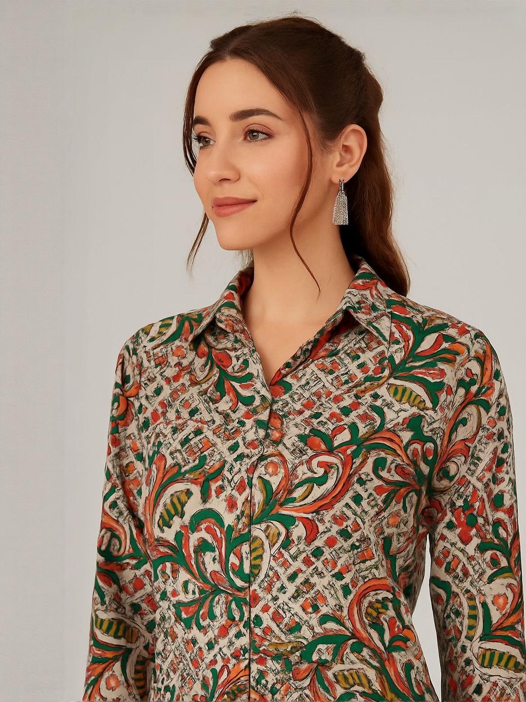 Buy KASHIAN Printed Spread Collar Pure Cotton Shirt Collar Shirt ...