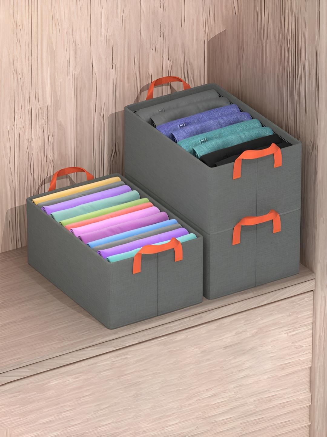 Buy Myntra Elegant Homes Grey 3 Pieces Foldable Wardrobe Storage Box ...