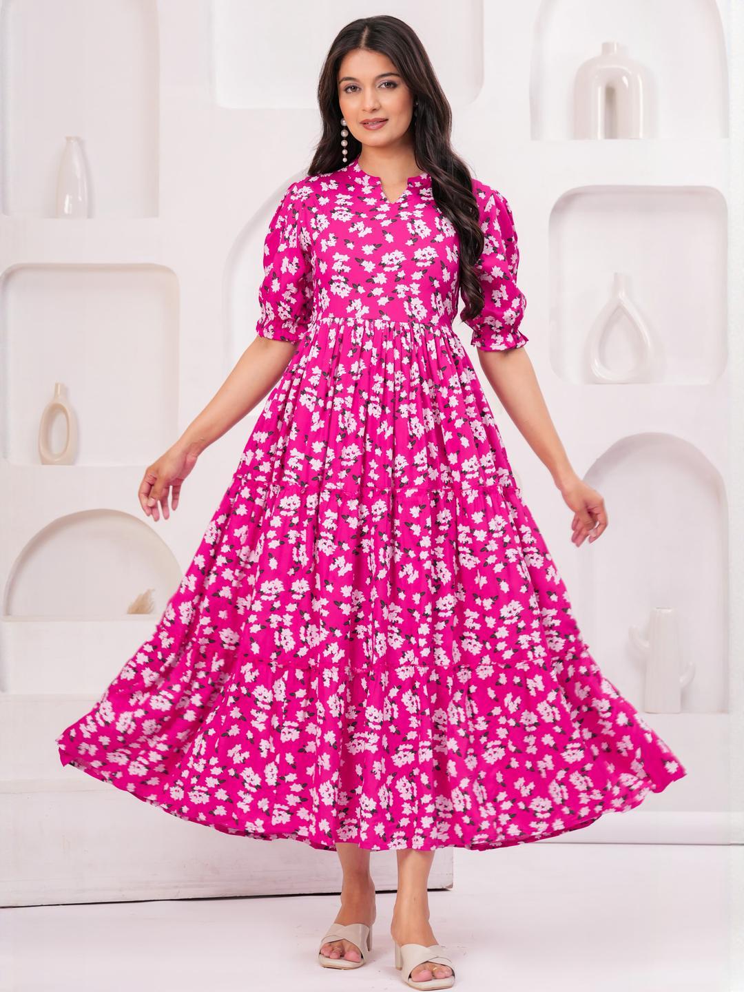 Buy Machla Women Pink Floral Printed Anarkali Kurta - Kurtas for Women ...