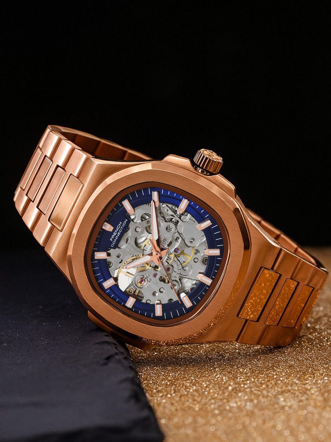 Buy French Connection Men Skeleton Dial & Bracelet Style Straps ...