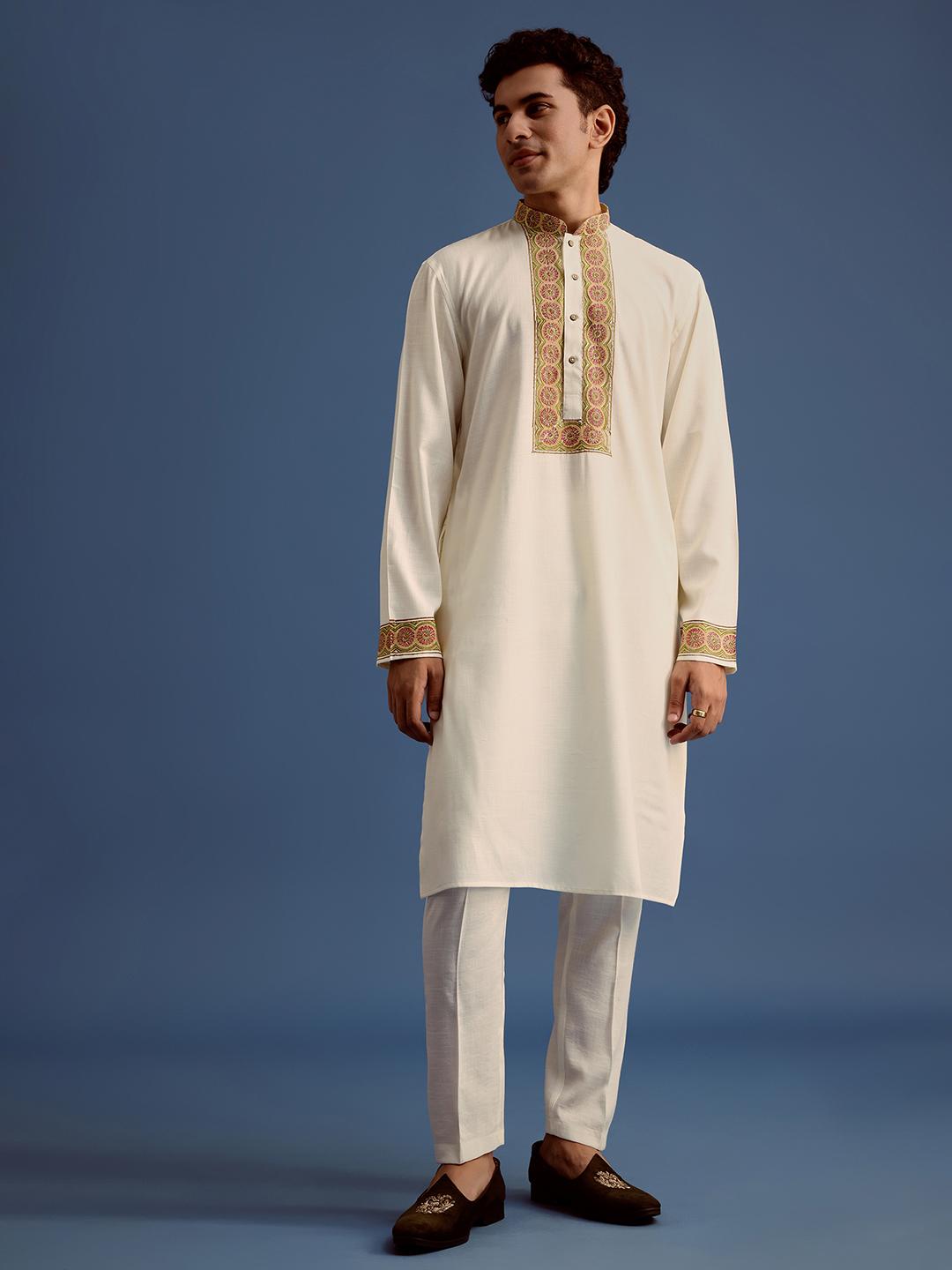 Buy KALKI Fashion Men Ethnic Motifs Embroidered Regular Kurta With ...