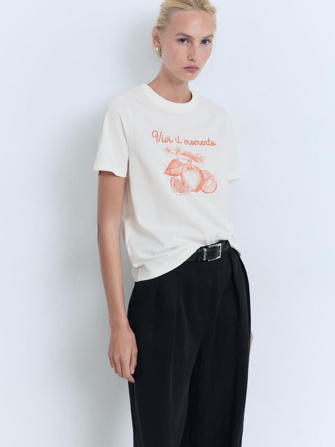 Buy MANGO Conversational Print Pure Cotton T Shirt - Tshirts for Women ...
